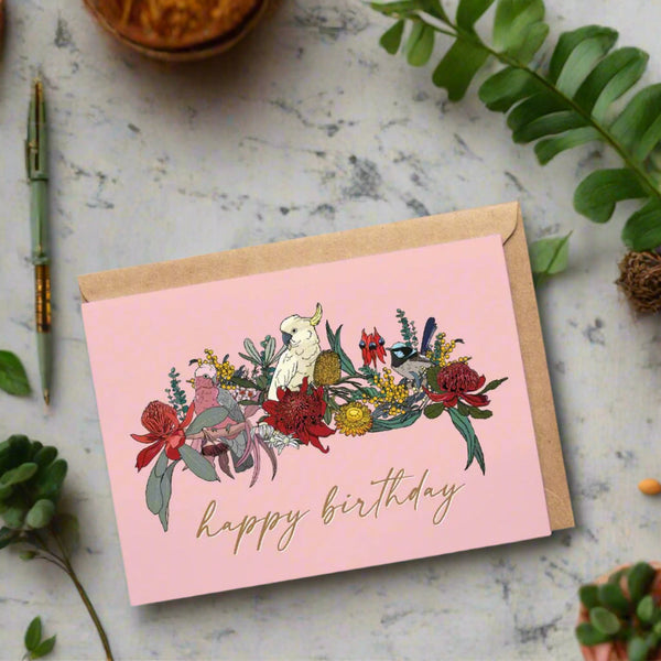 Australian Birthday Card Single - Australian Florals